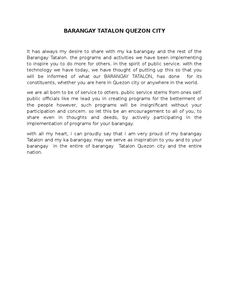Barangay Tatalon Quezon City | PDF