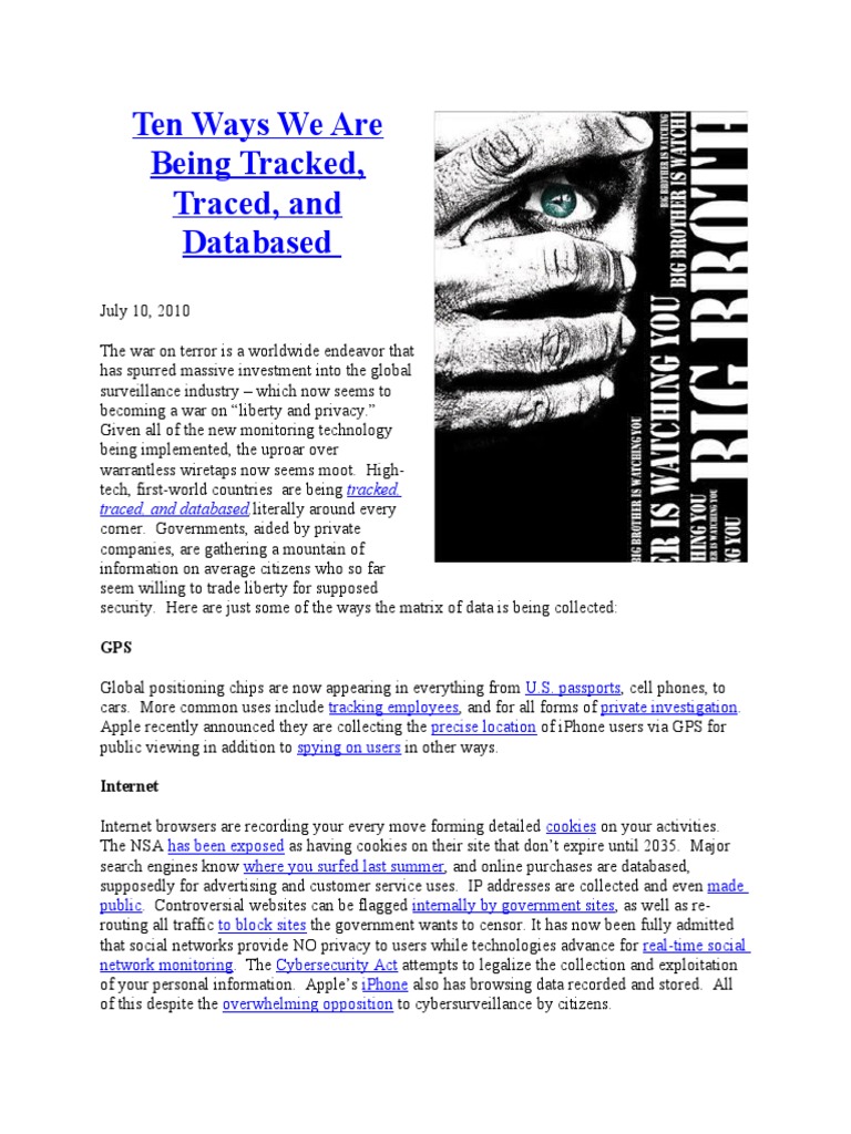 10 Ways We Are Being Tracked, Traced and Databased | PDF | Surveillance ...