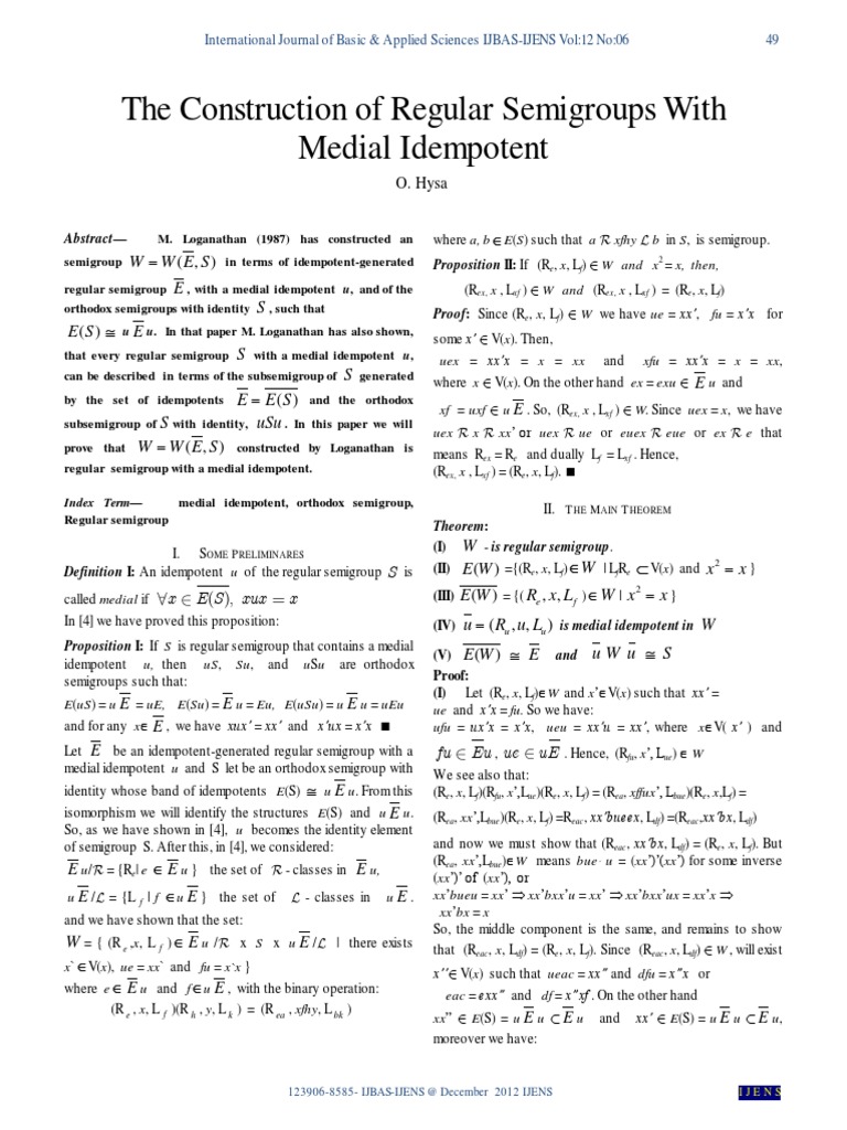 The Construction of Regular Semigroups With Medial Idempotent | PDF | Universal Algebra ...
