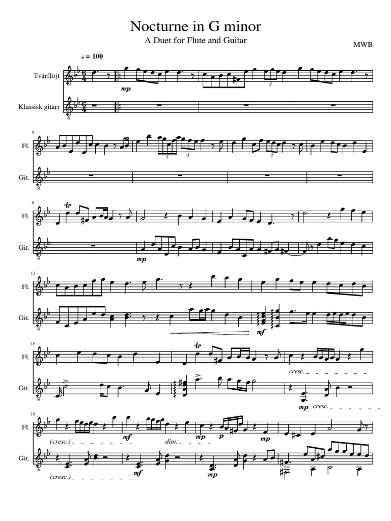 Nocturne in G Minor A Duet For Flute and Guitar | PDF