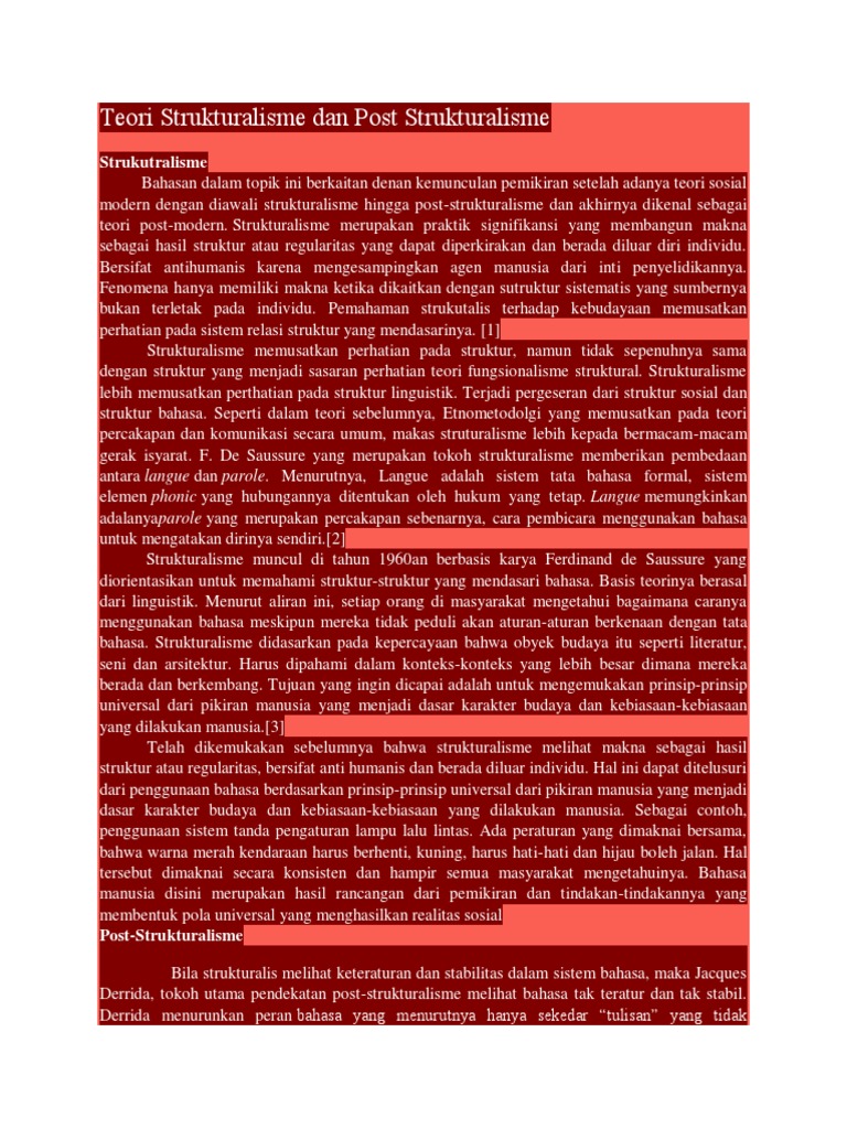 Teori Strukturalisme Dan Post Strukturalisme | PDF