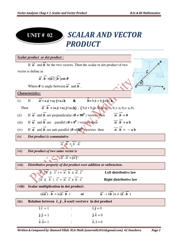 Chapter 2 Version 1 of Vector Analysis Written by Hameed Ullah | PDF | Euclidean Vector | Vector ...