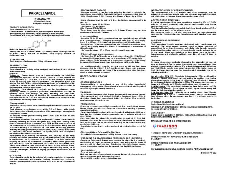 Paracetamol Package Insert | PDF | Drugs | Medical Treatments