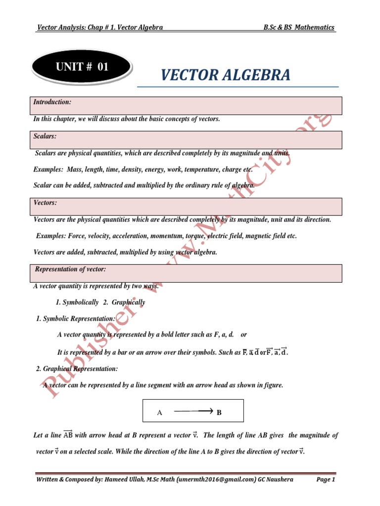 Chapter 1 Version 1 of Vector Analysis Written by Hameed Ullah | PDF | Norm (Mathematics ...
