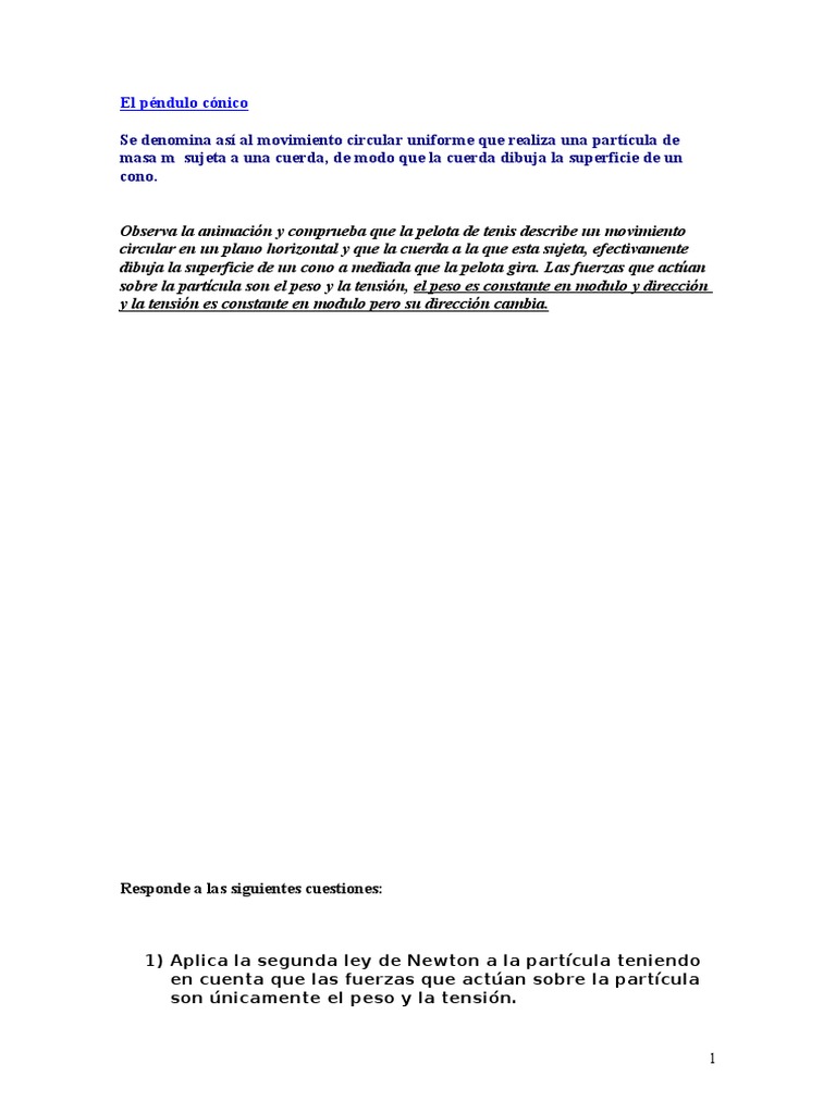 El Pendulo Conico y El Pendulo Simple | PDF | Péndulo | Fuerza