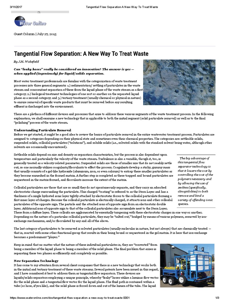 Tangential Flow Separation A New Way To Treat Waste | PDF | Sewage ...