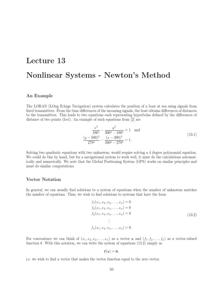 Nonlinear Systems - Newton Method | PDF | Equations | Algorithms