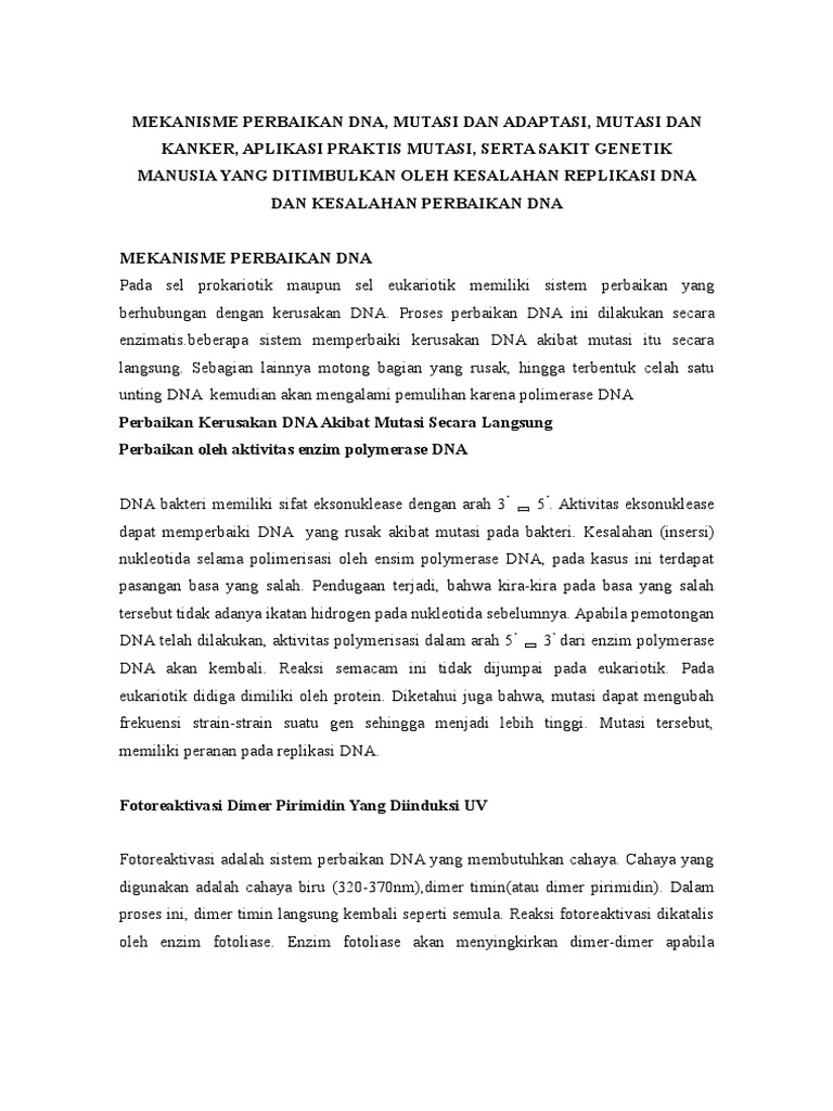 Mekanisme Perbaikan DNA dan Mutasi | PDF