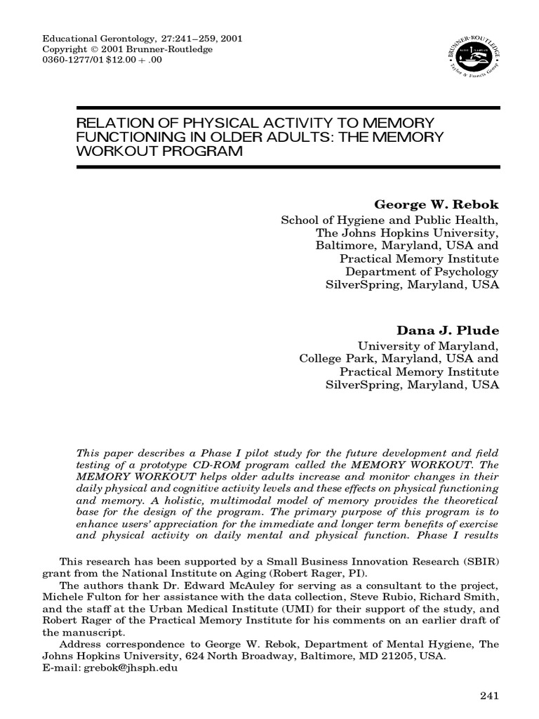 Relation of Physical Activity To Memory Functioning in Older Adults ...