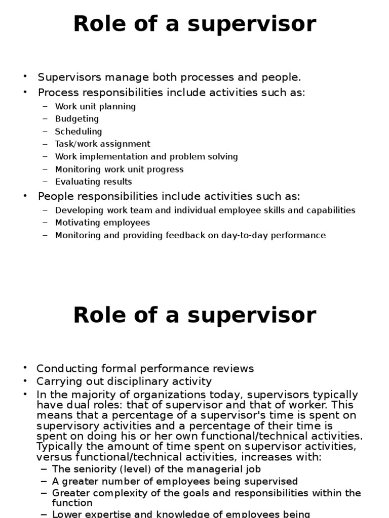 The Comprehensive Role of a Supervisor: Managing Processes, People, and ...