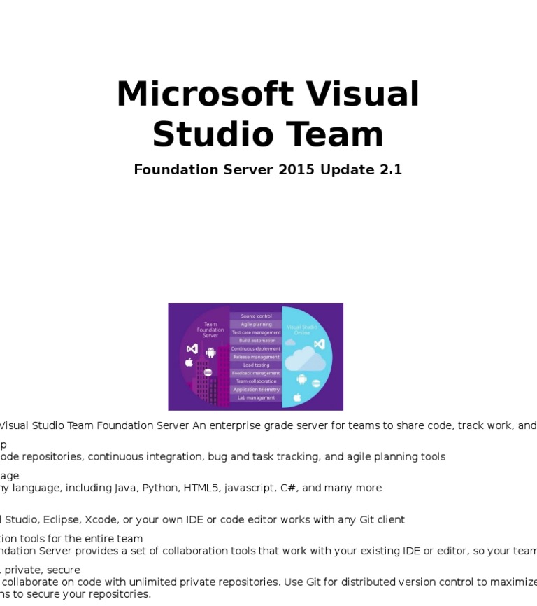 Microsoft Visual Studio Team: Foundation Server 2015 Update 2.1 | PDF