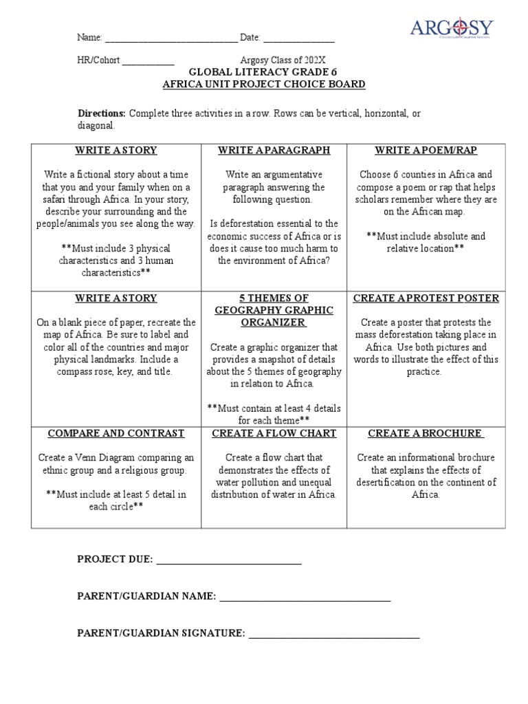 Africa Choice Board | PDF | Africa | Nature