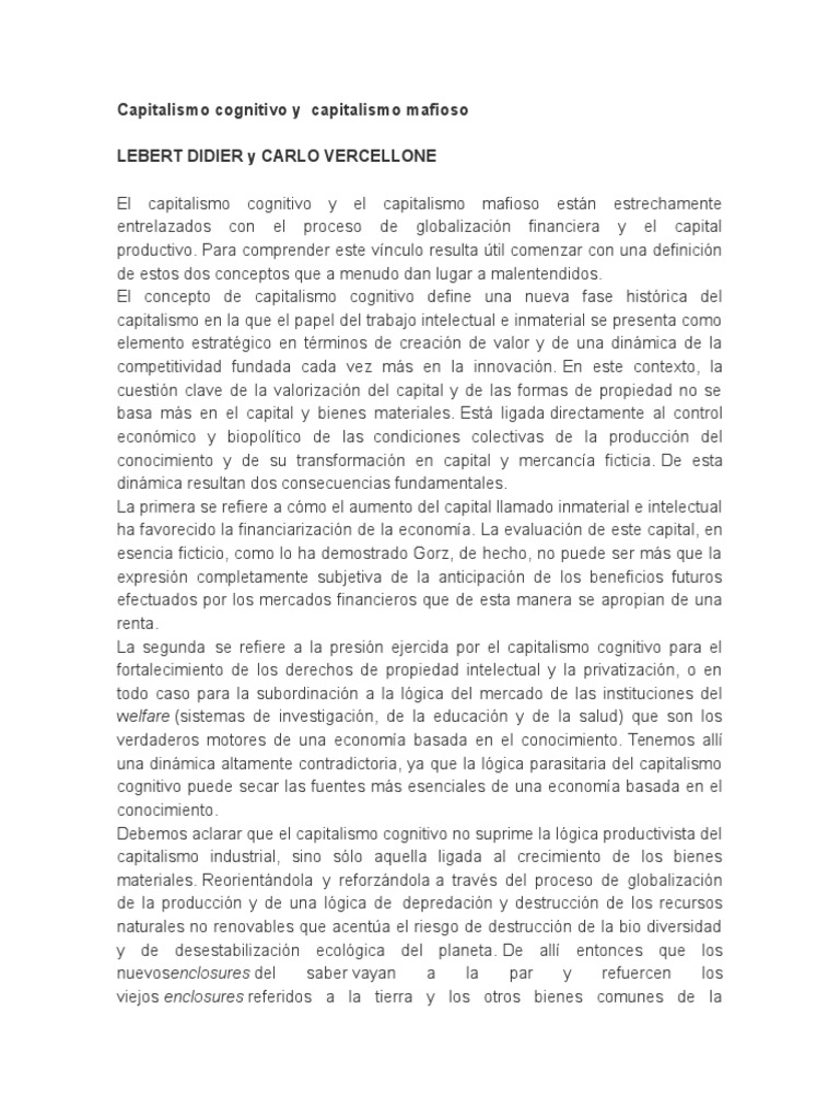 Capitalismo Cognitivo y Capitalismo Mafioso | PDF | Capitalismo ...