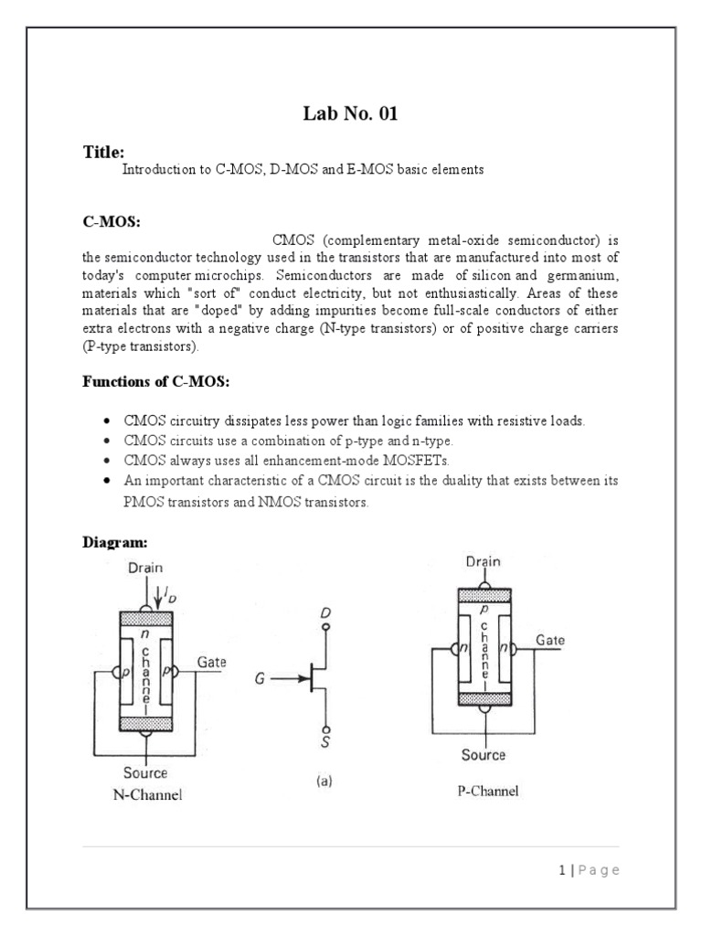 Lab No. 01: Title | PDF | Mosfet | Cmos