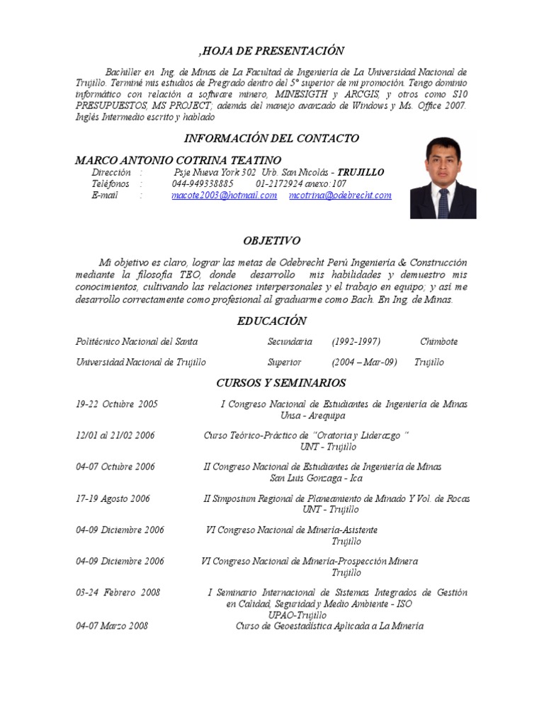 CV Cotrina Teatino | PDF | Minería | Perú