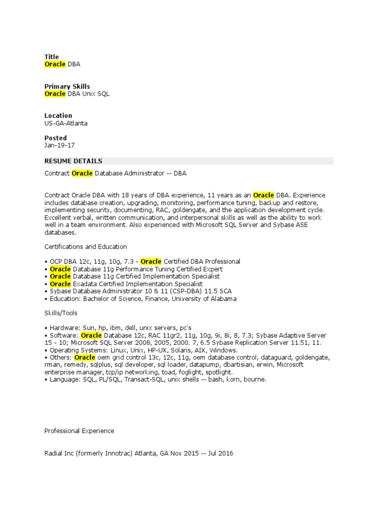 DBA Sample | PDF | Oracle Corporation | Microsoft Sql Server