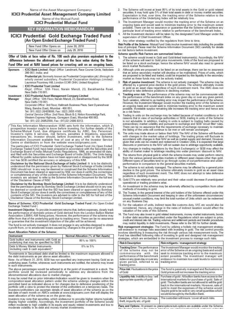 ICICI Gold ETF Application Form | PDF | Exchange Traded Fund | Gold As ...