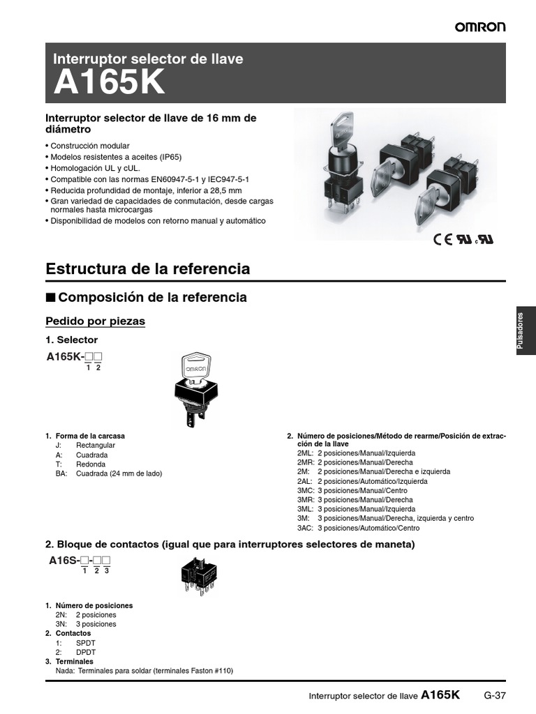 Datasheet Interruptor Llave | Placa de circuito impreso | Tornillo