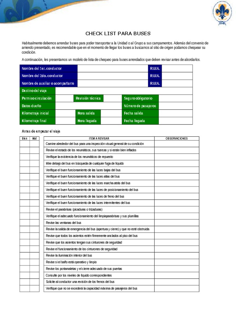 Checklist de Inspección para Buses | PDF