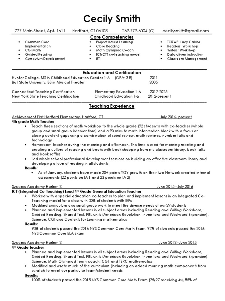 Resume - Cecily Smith 2017 | PDF | Common Core State Standards ...