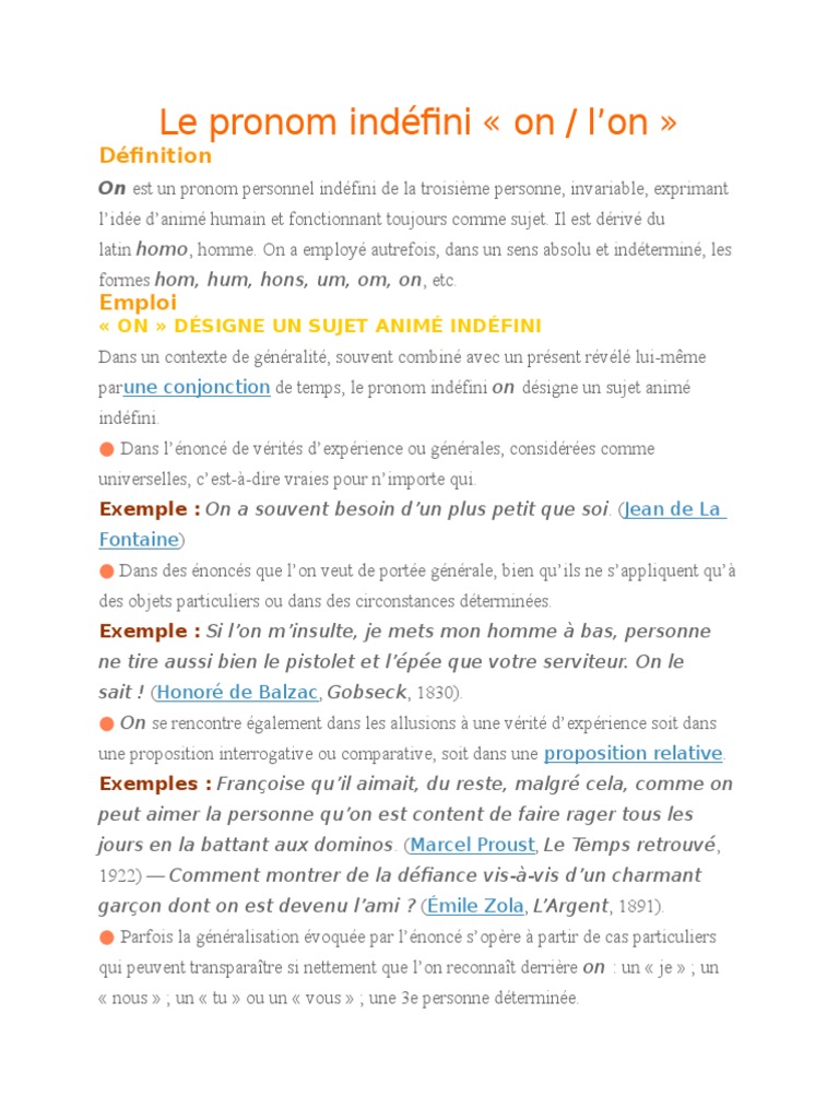 Le Pronom Indéfini | PDF | Genre grammatical | Clause