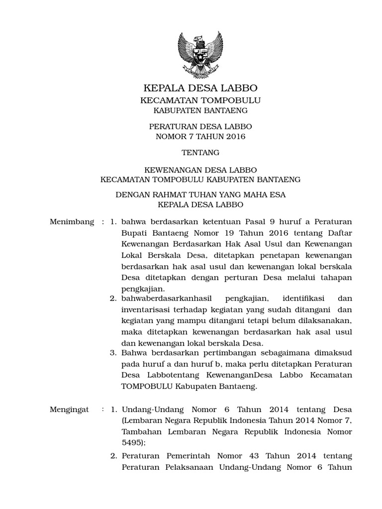 CONTOH PERDES KEWENANGAN DESA