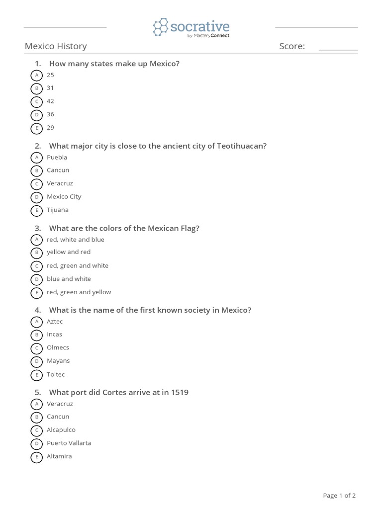Quiz Mexicohistory | PDF | Travel