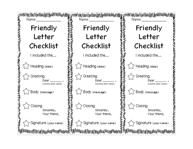 Friendly Letter Checklist | PDF