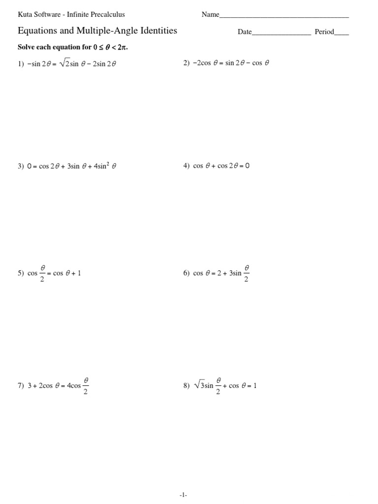 04 - Equations and Multiple-Angle Identities PDF | PDF | Equations ...