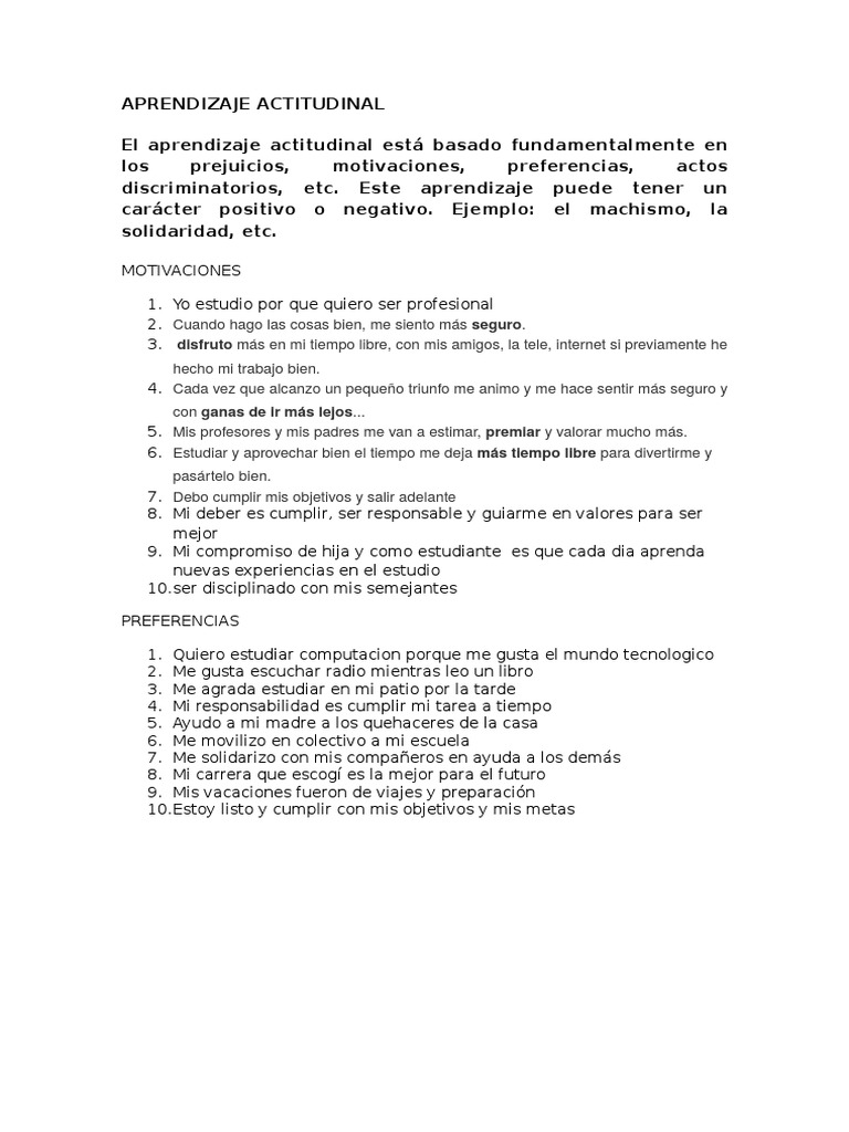 Aprendizaje Actitudinal | PDF