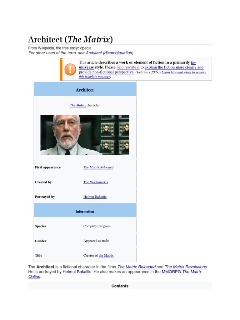 Architect (The Matrix) | PDF | Leisure | Computing And Information ...