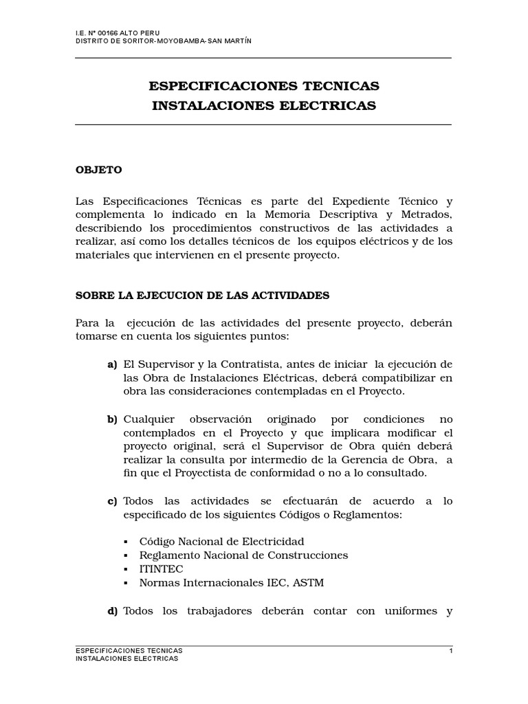 5 Espec. Tecnicas Inst. Electricas | PDF | Enchufes y tomas de corriente alterna | Tubería ...