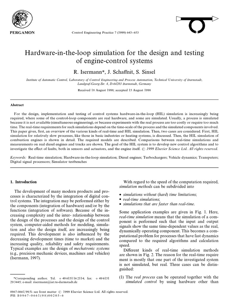 Hardware-In-The-loop Simulation For The Design and Testing of Engine ...