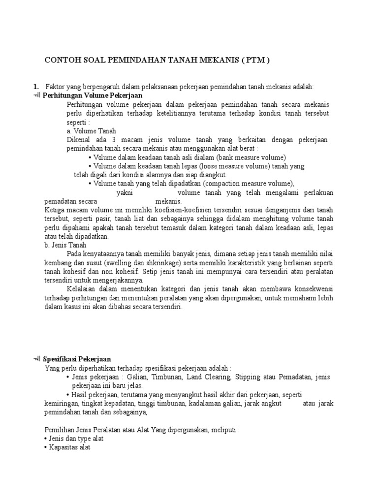Contoh Soal Pemindahan Tanah Mekanis | PDF