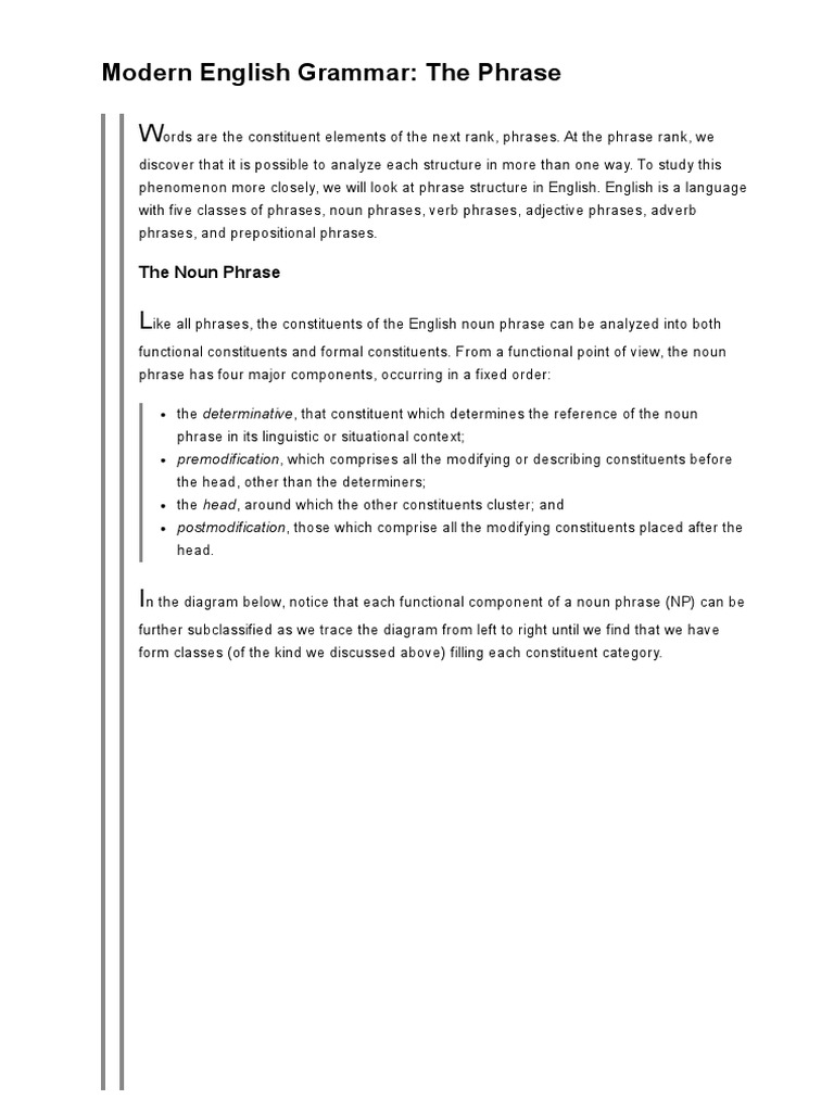 English 2126 - Modern English Grammar - The Phrase | PDF | Phrase | Verb