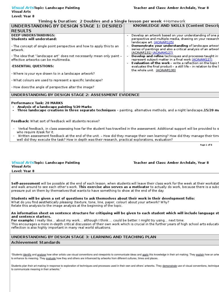 Year 8 Landscape Painting Unit Plan | PDF | Educational Assessment ...