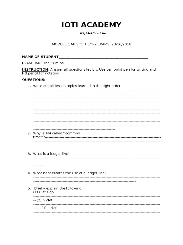 Music Theory Exam for Beginners | PDF | Clef | Musical Compositions