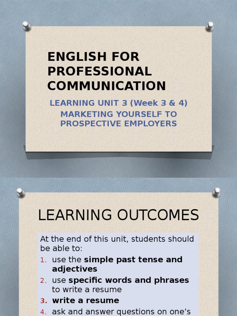 English For Professional Communication: Learning Unit 3 (Week 3 & 4 ...