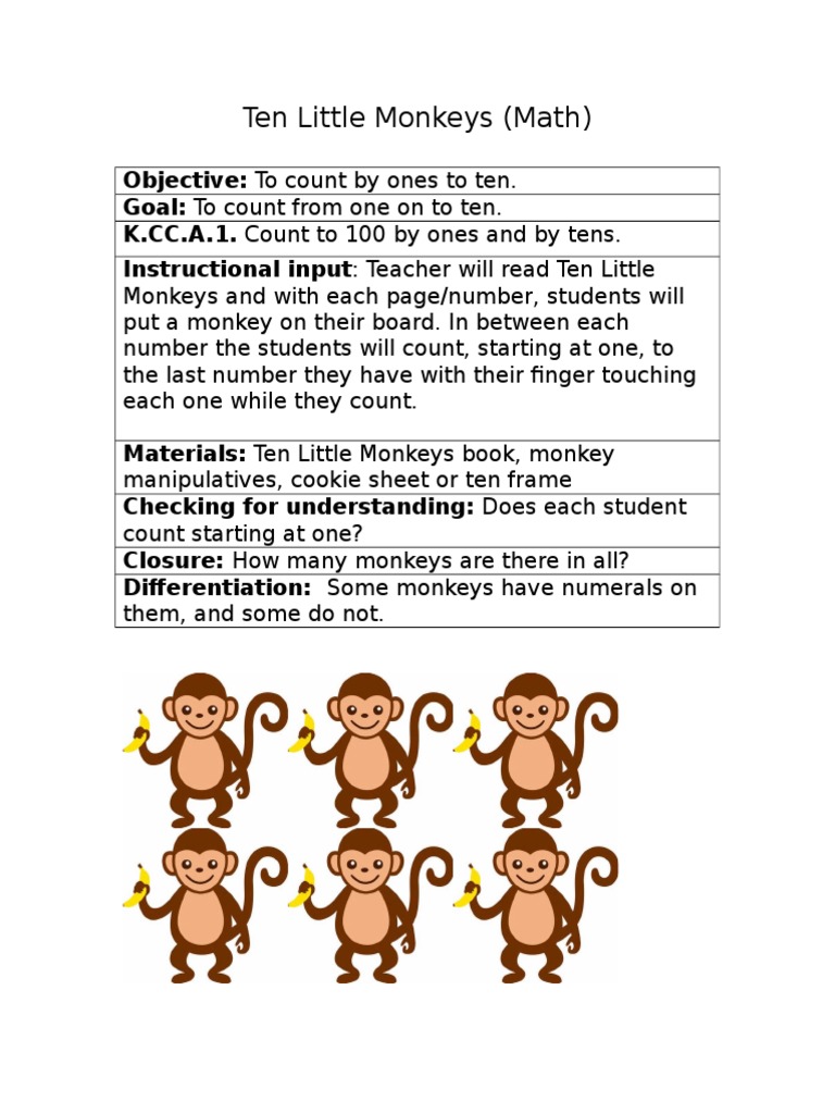 Ten Little Monkeys | PDF