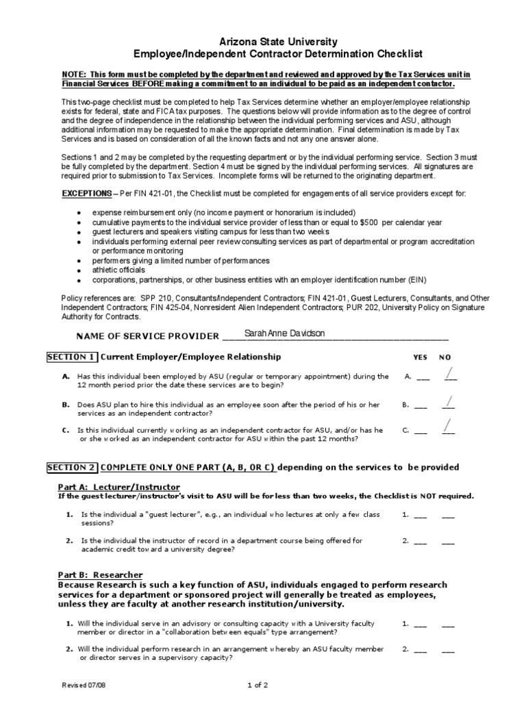 Independent Contractor Checklist | Download Free PDF | Independent ...
