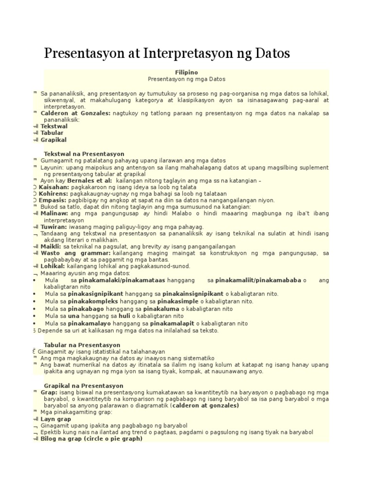 Presentasyon at Interpretasyon NG Datos | PDF