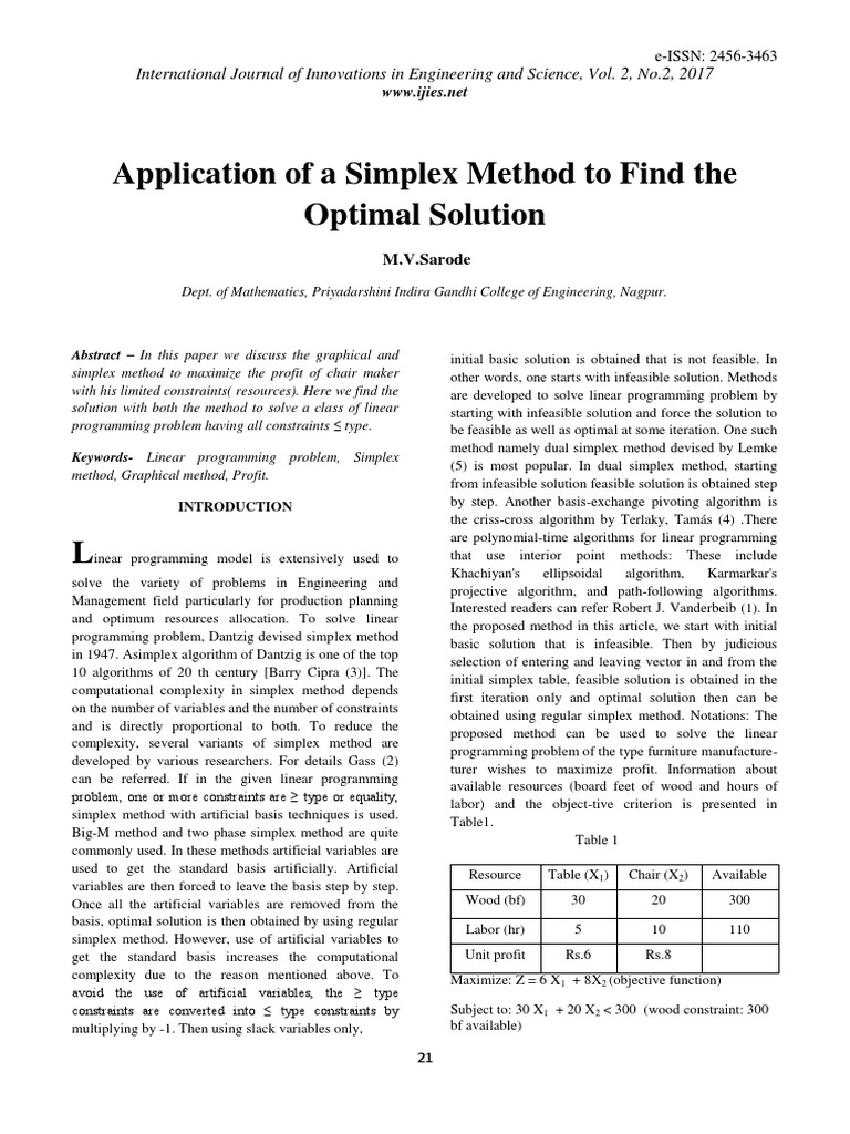 Application of A Simplex Method To Find The Optimal Solution | PDF ...