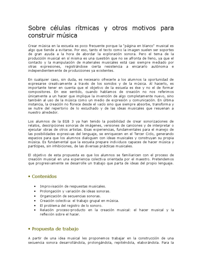Sobre Células Rítmicas y Otros Motivos para Construir Música | PDF ...