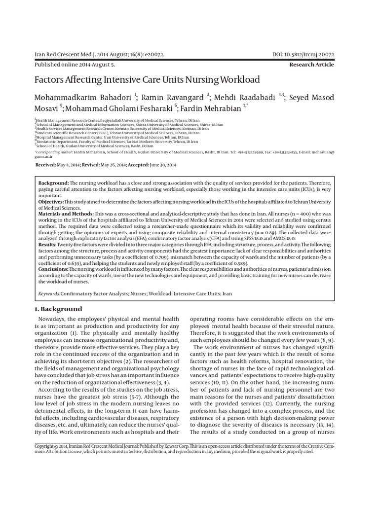 Factors Affecting Intensive Care Units Nursing Workload | PDF | Workload | Nursing