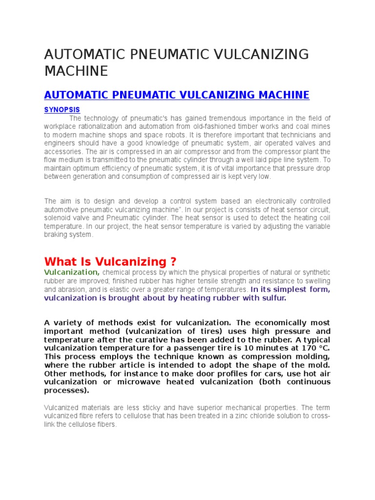 Automatic Pneumatic Vulcanizing Machine | PDF | Machines | Pneumatics