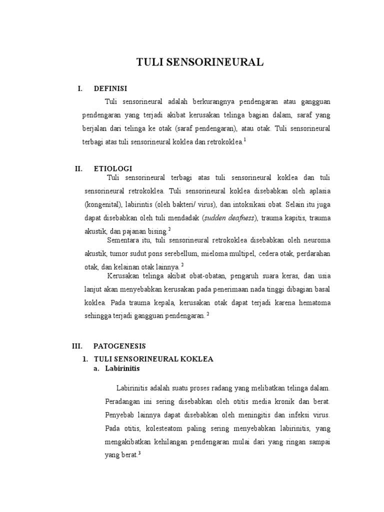 Referat Tuli Sensorineural | PDF