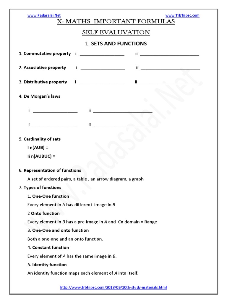 1112 10 Maths Formula Self Evaluation | PDF | Matrix (Mathematics ...