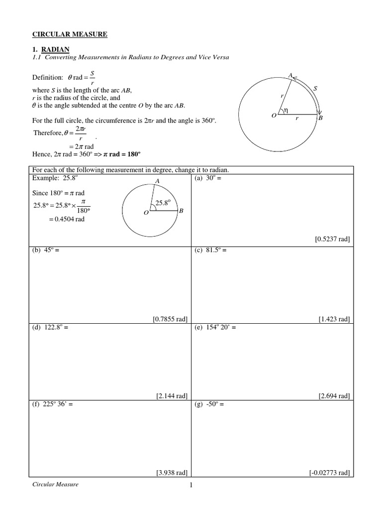 CIRCULAR MEASURES.pdf | Trigonometry | Geometric Measurement