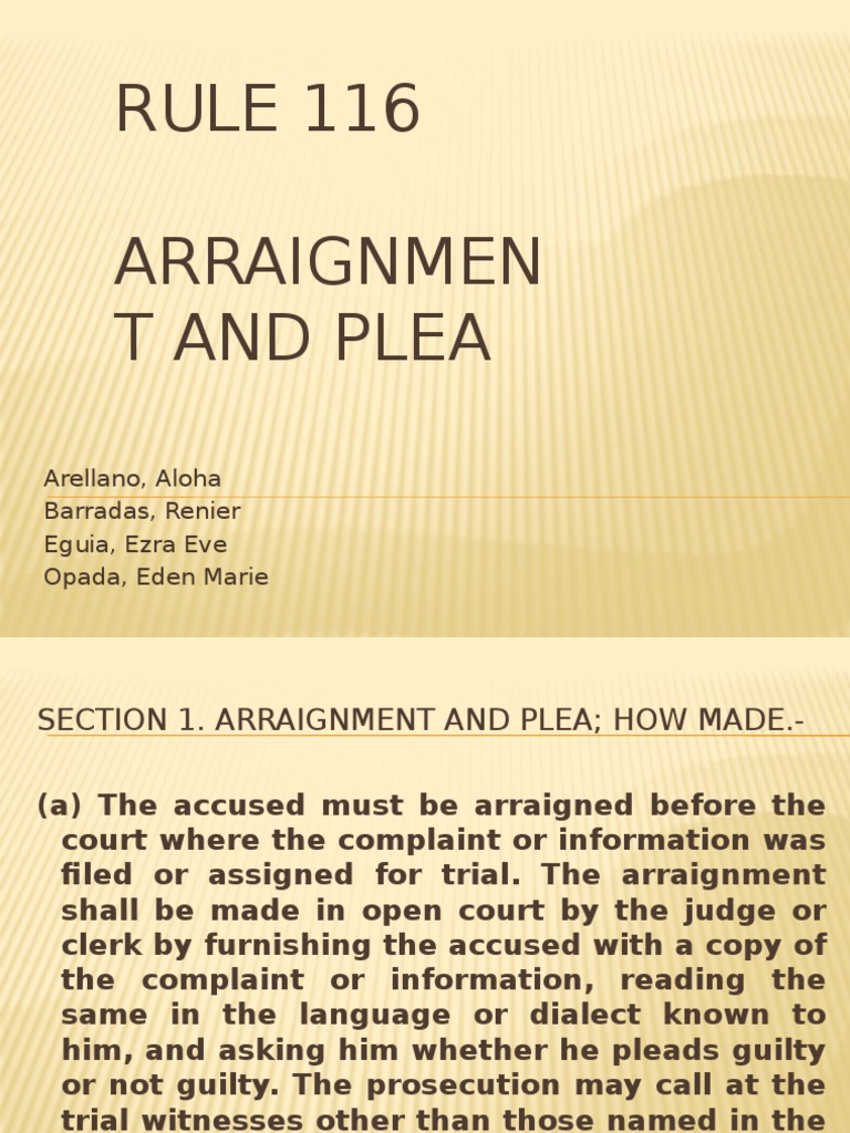 RULE 116 Den | PDF | Plea | Arraignment