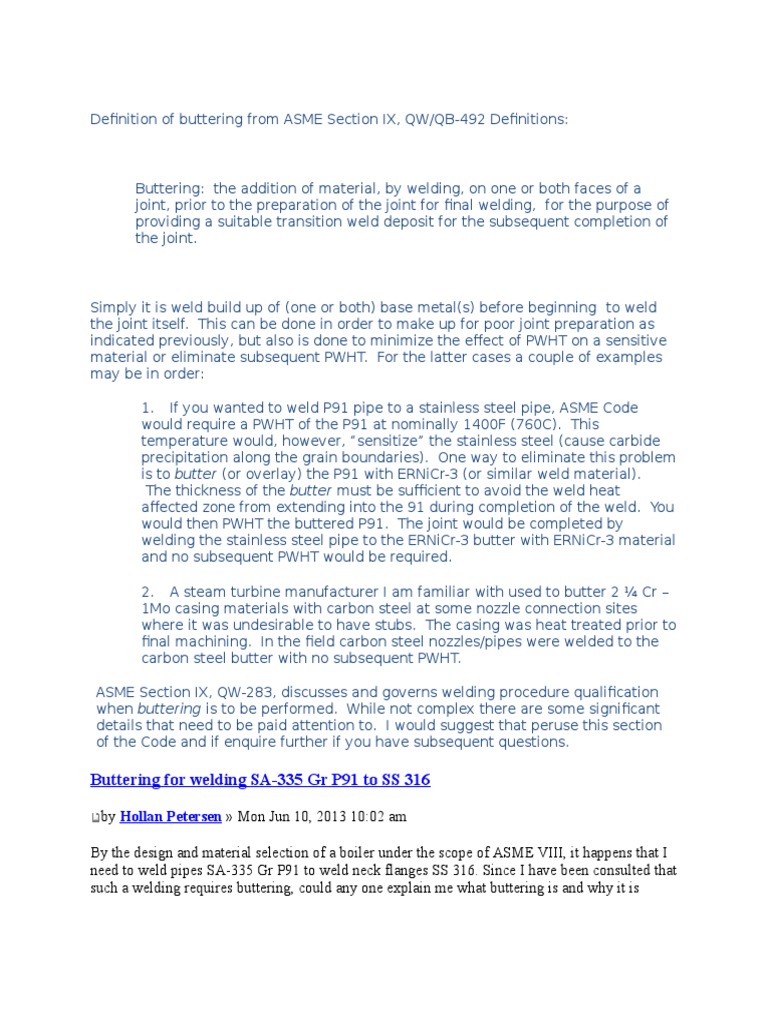 Definition of Buttering From ASME Section IX | Welding | Construction